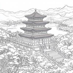 Printable Lucky Chinese Landmarks Coloring Pages | Feng Shui Inspired ...