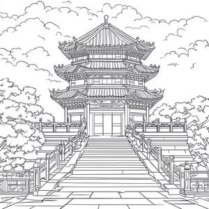 Printable Lucky Chinese Landmarks Coloring Pages | Feng Shui Inspired ...