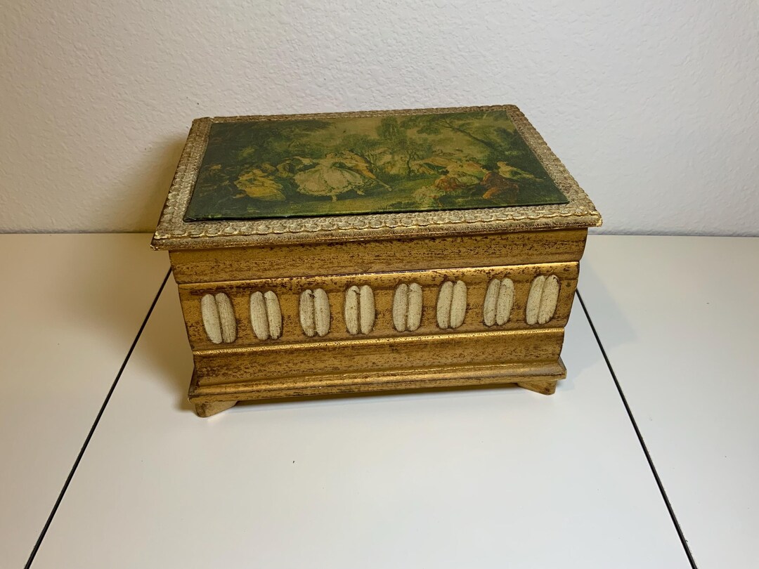 Vintage Toyo Music Box Made in Japan. Gold Toned Wood With Carved ...