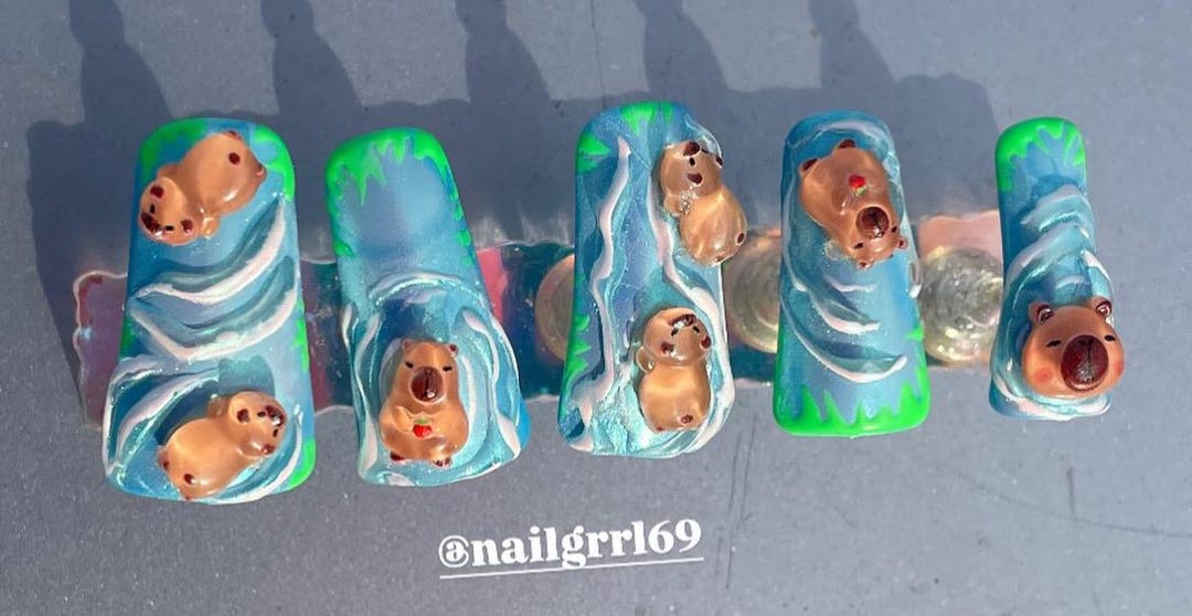 Cute Capybara Pool Party Press on Nails - Etsy