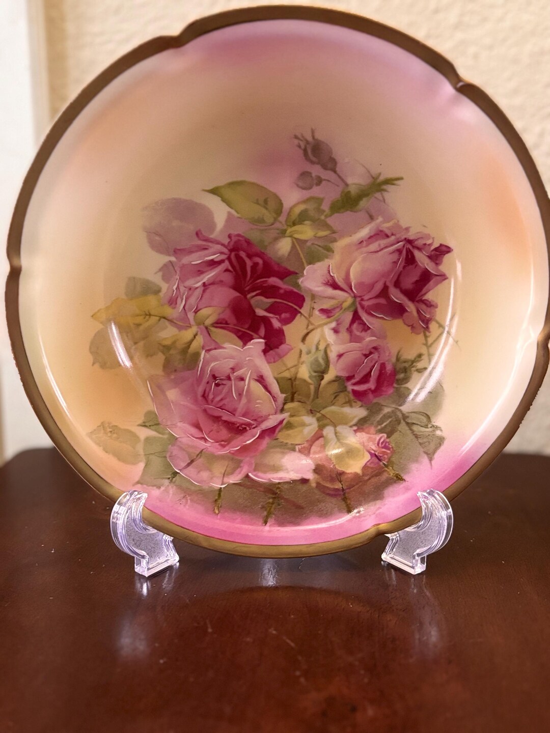 Antique Hand Painted Rose Plate - Etsy