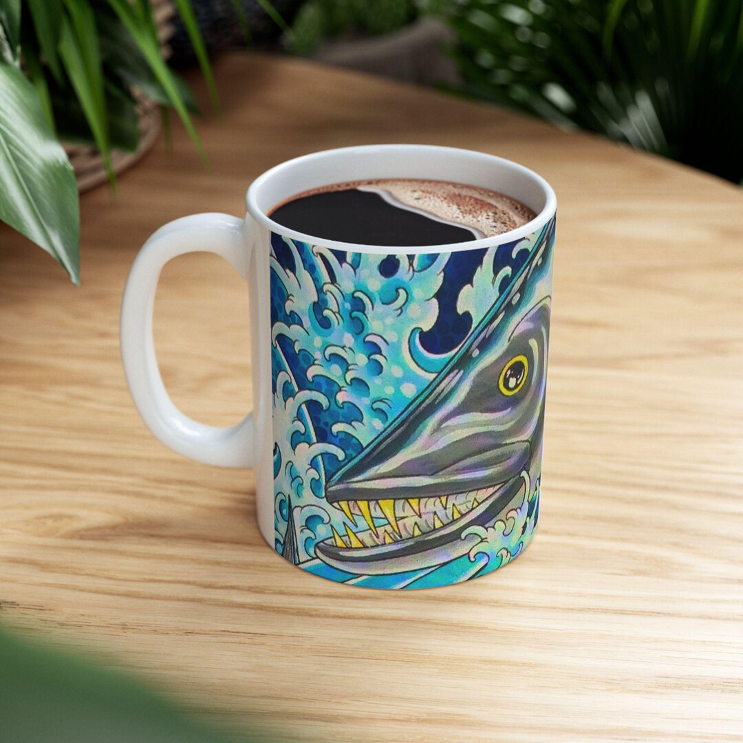 Ocean Wave Fish Ceramic Mug, Unique Gift for Fishing Lovers, Nautical ...