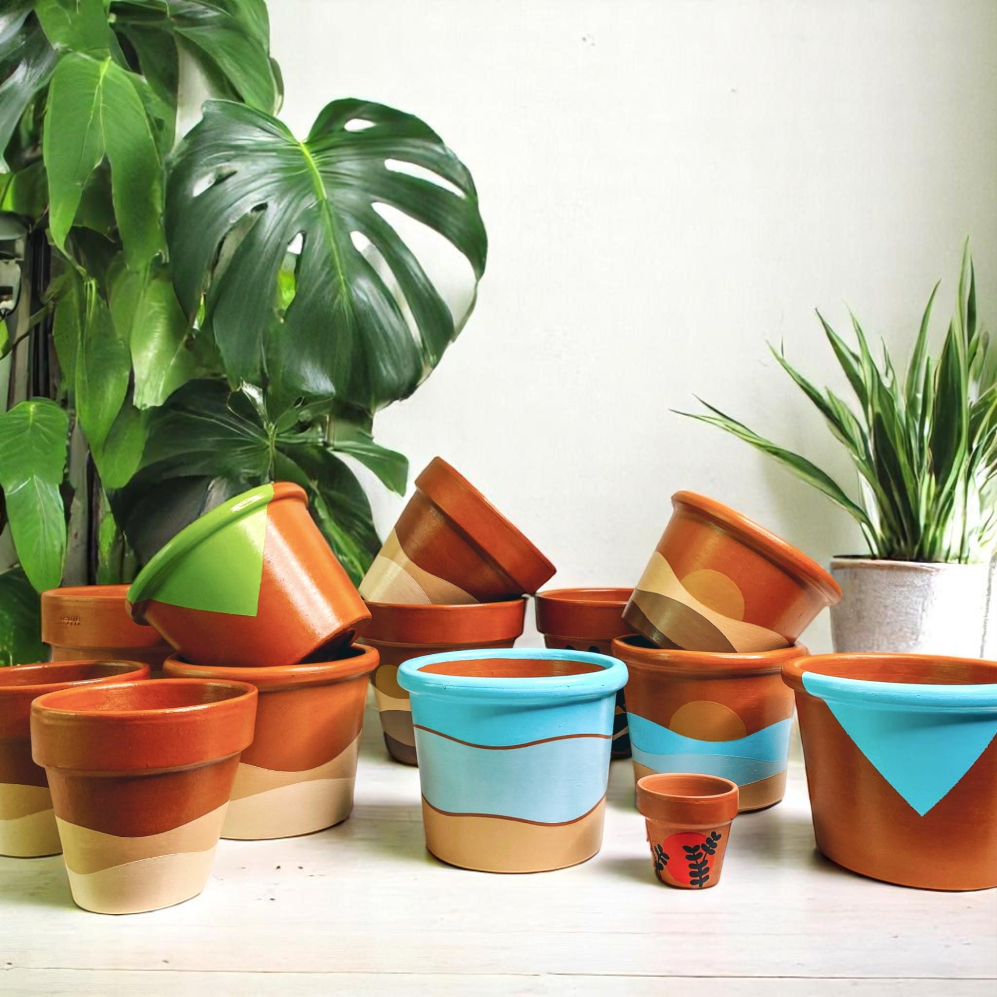 Hand-painted Terracotta Planter – Desert Scene Design – Indoor Plant ...