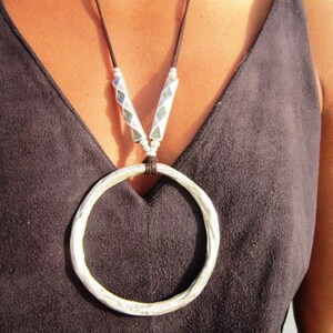 Long Necklace With Pendant, Large Silver Pendant, Bohemian Jewelry ...