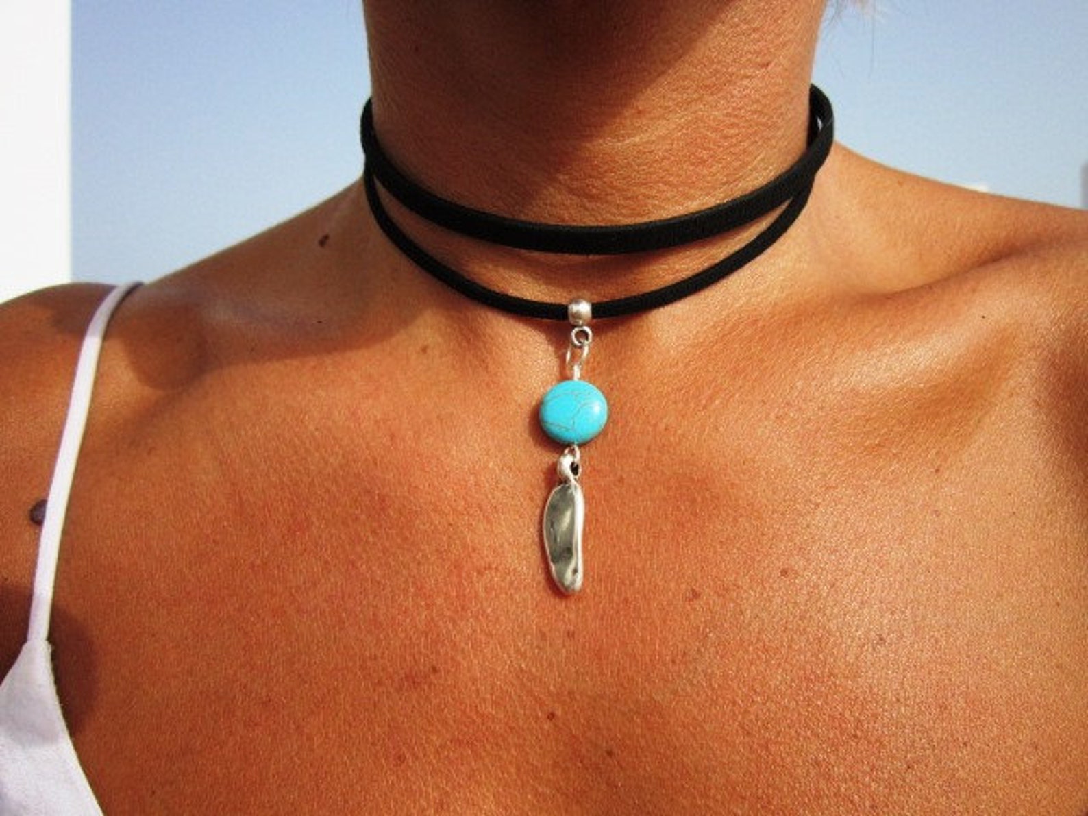Turquoise Necklace Choker Turquoise Jewelry Choker Bohemian - Etsy