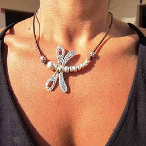 Statement Pendant Charm Dragonfly Necklace • Silver Beaded Necklaces ...