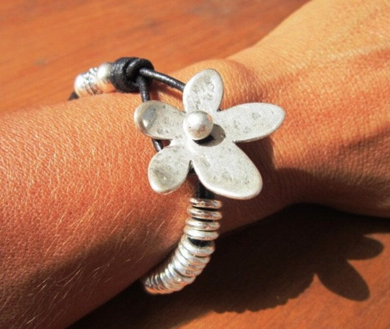 Flower Bracelet Black Bracelets Bangle Bracelet Etsy Flower - Etsy