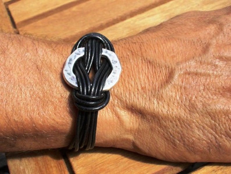 Ring silver and Leather mens bracelet friendship couples | Etsy