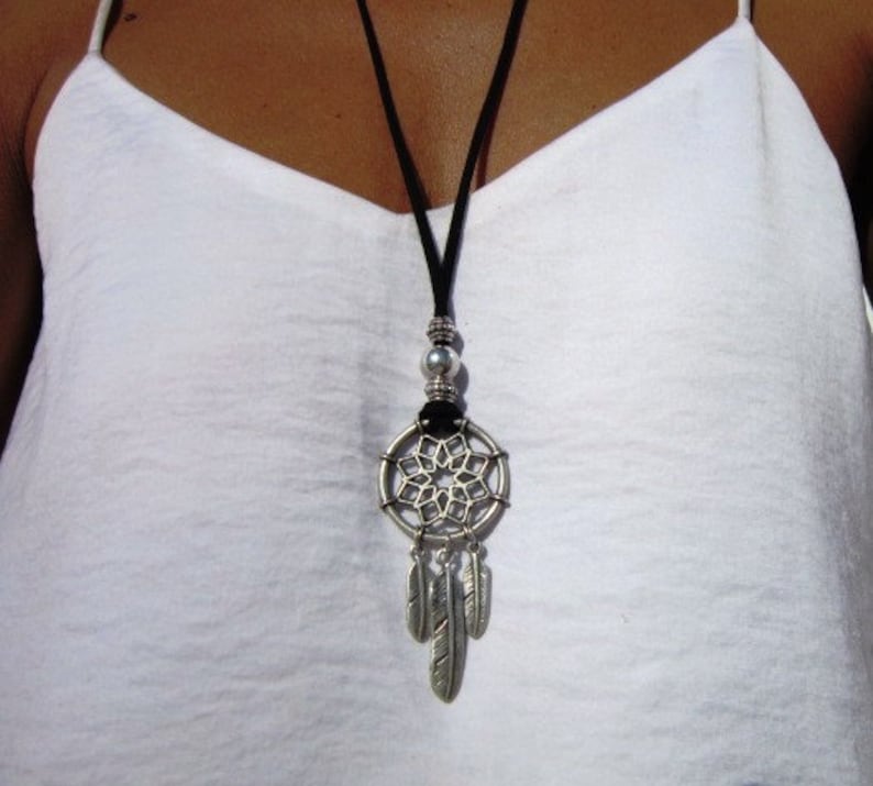Dream Catcher Necklace Long Leather Necklace Dreamcatcher - Etsy
