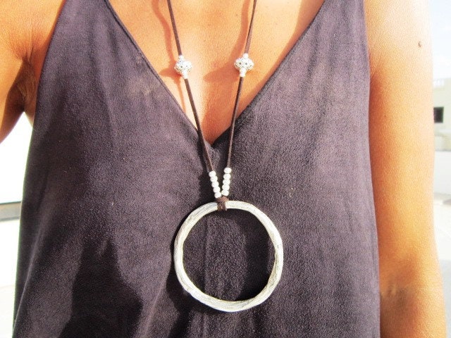 Long Necklace With Pendant Large Silver Pendant Bohemian - Etsy