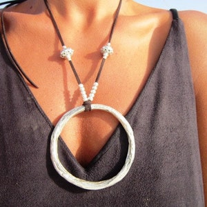 Long Necklace With Pendant, Large Silver Pendant, Bohemian Jewelry ...