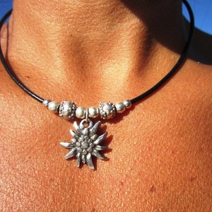 Edelweiss Flower Choker, Minimalist Necklace, Women's Leather Necklace ...