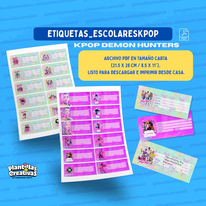 Kpop demon hunters school labels - Etsy España