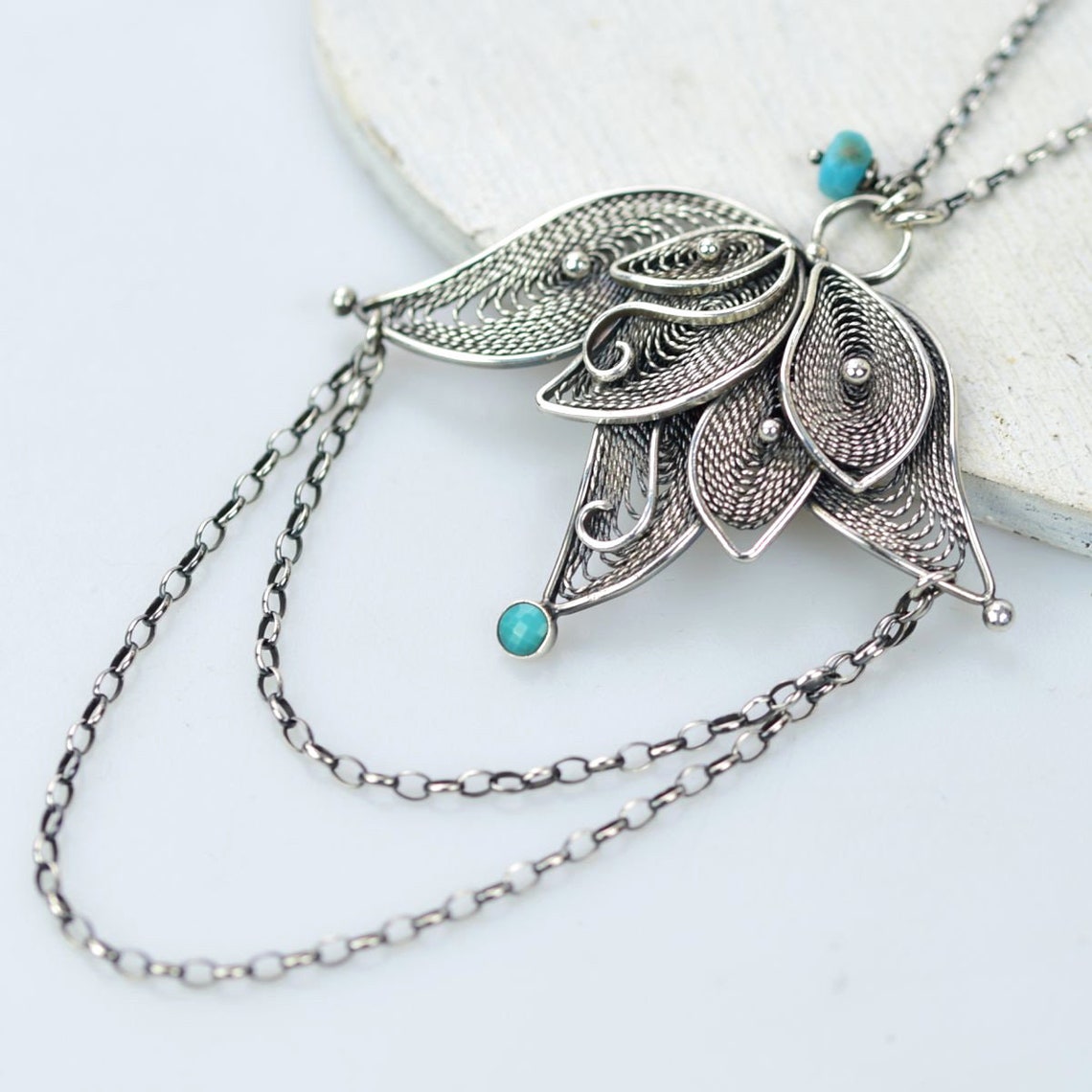 Lotus Flower Filigree Necklace Boho Turquoise Jewelry - Etsy