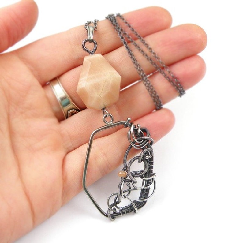 Wire Wrap Necklace, Geometric Modern Jewelry, Sterling Silver Jewelry ...