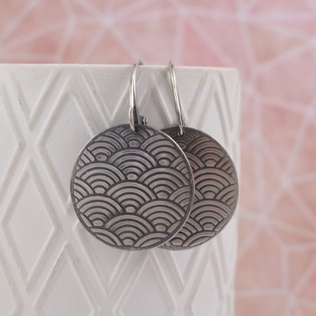 Silver Circle Earring, Pattern Jewelry, Textured Silver - Etsy