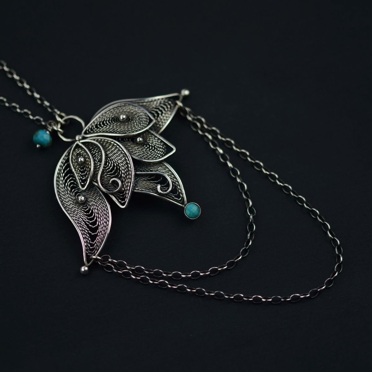 Lotus Flower Filigree Necklace, Boho Turquoise Jewelry, Metalwork ...