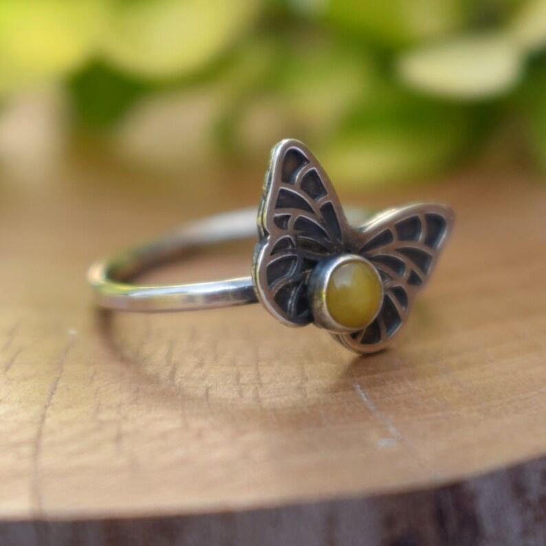 Butterfly Ring Yellow Amber Jewelry Hand Made Silver Jewelry - Etsy