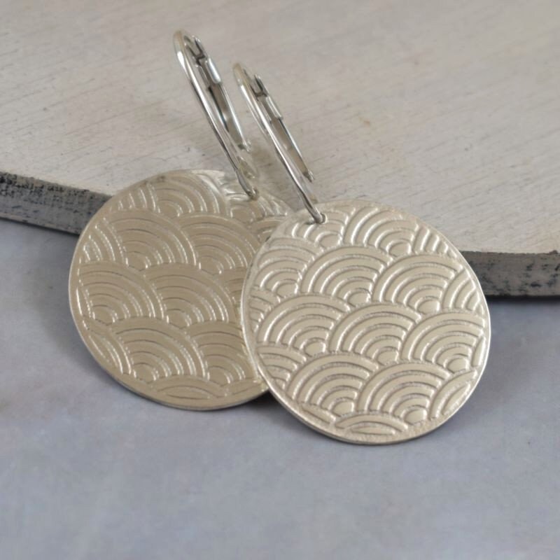 Silver Circle Earring, Pattern Jewelry, Textured Silver - Etsy
