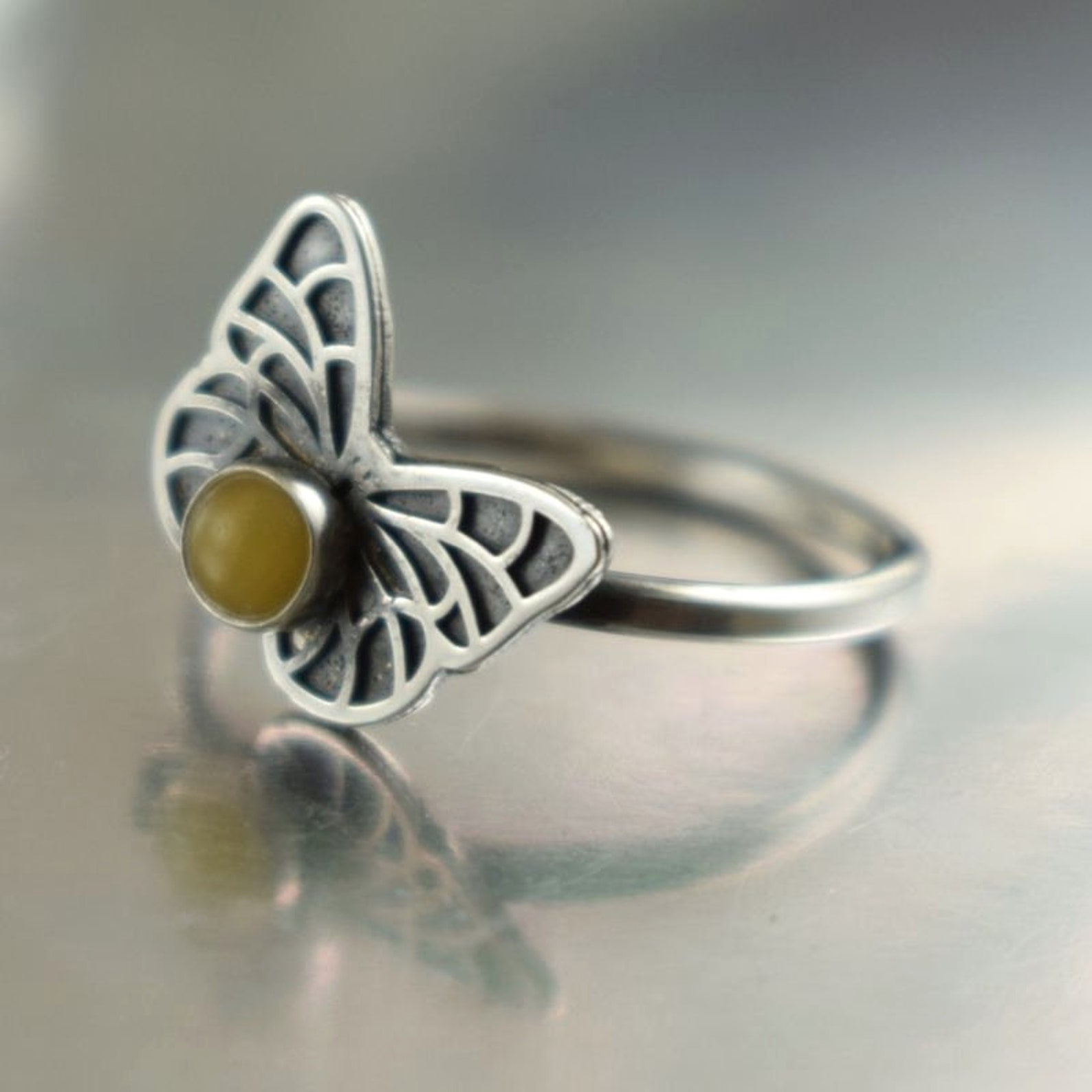 Butterfly Ring Yellow Amber Jewelry Hand Made Silver Jewelry - Etsy