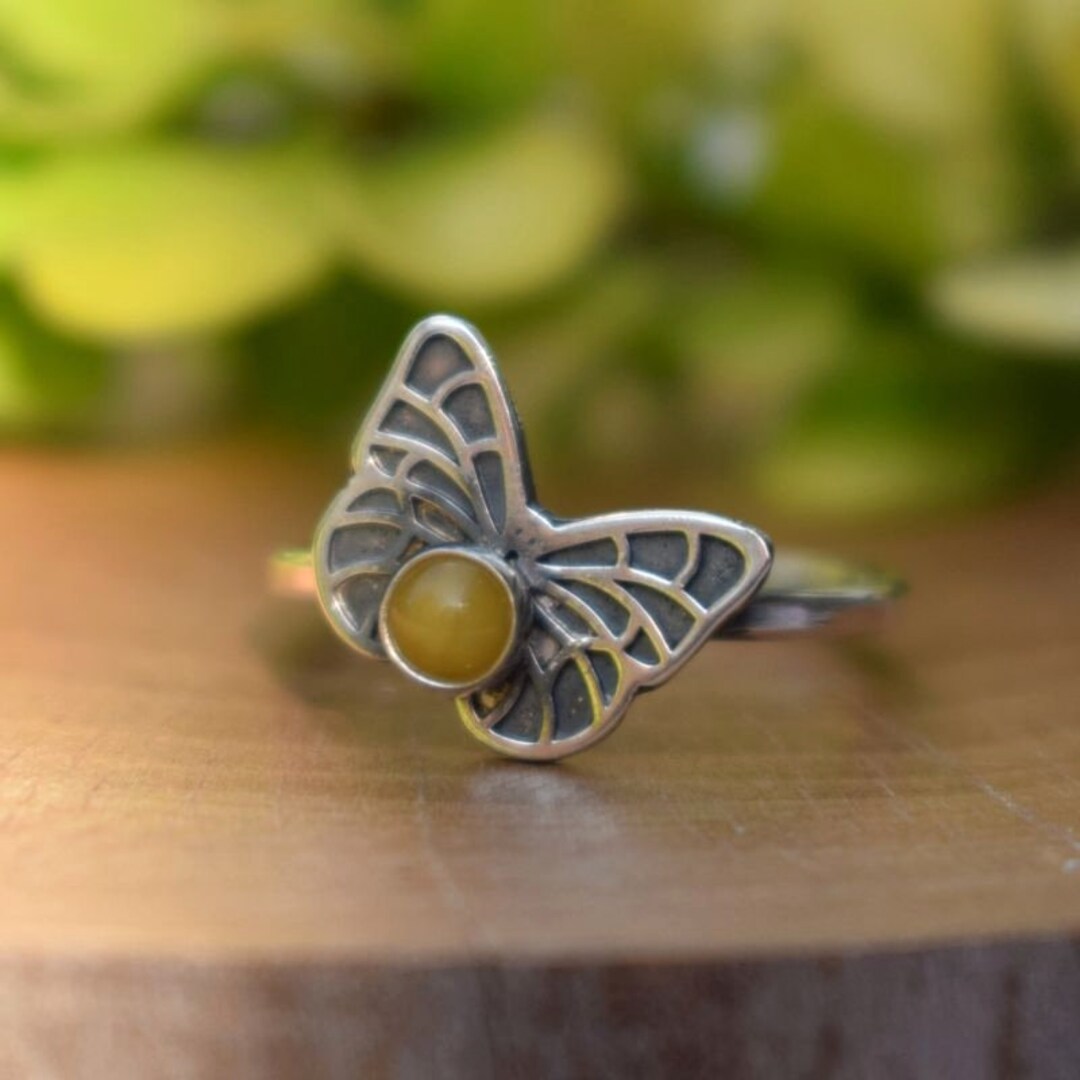Butterfly Ring Yellow Amber Jewelry Hand Made Silver Jewelry - Etsy