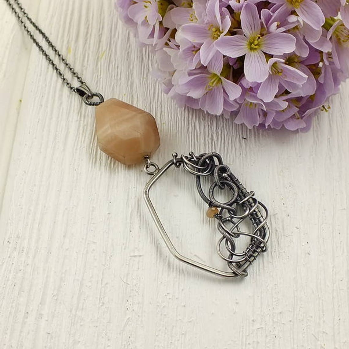 Wire Wrap Necklace, Geometric Modern Jewelry, Sterling Silver Jewelry ...