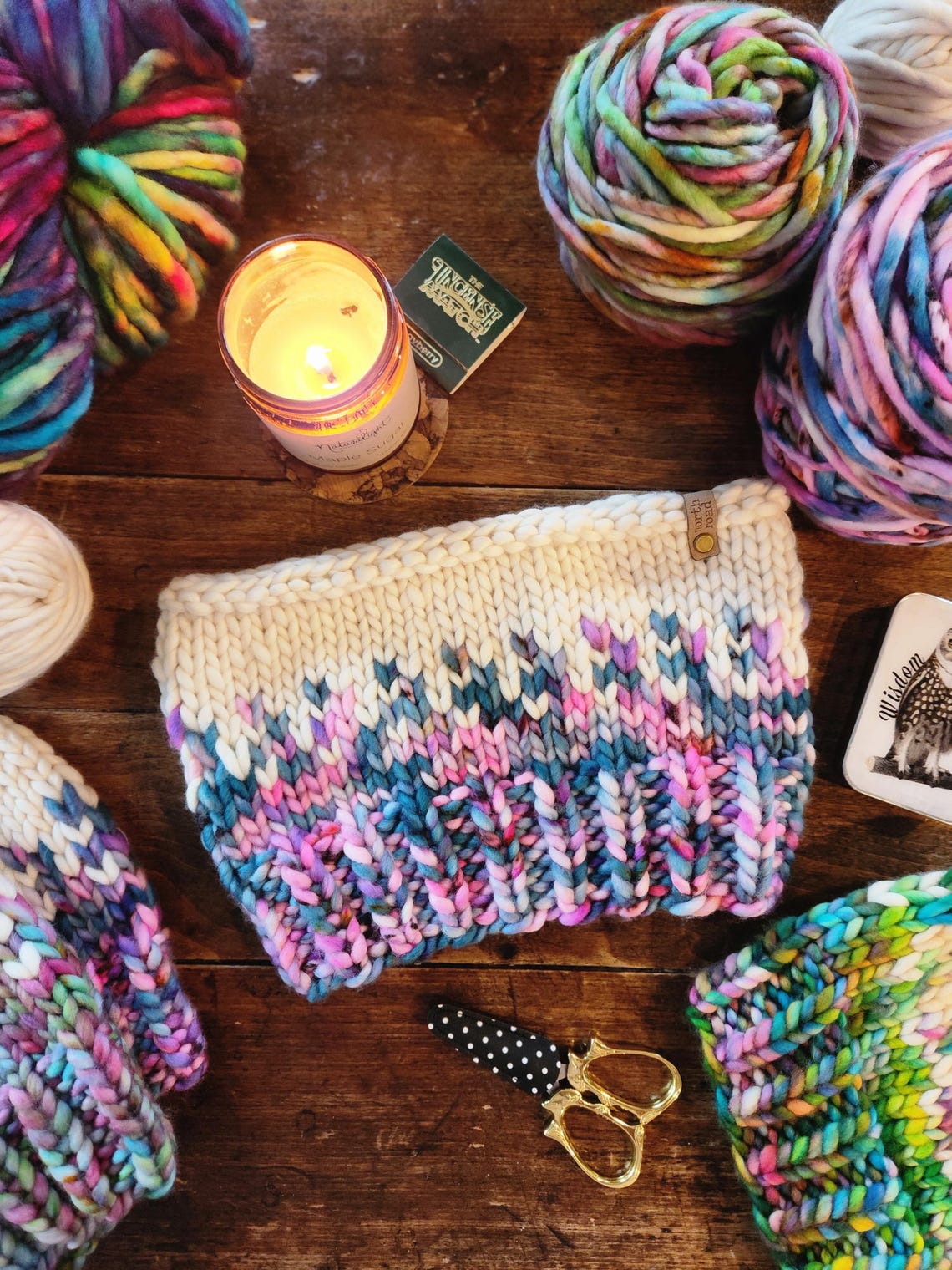 KNITTING PATTERN - the Dancing Lights Cowl, Super Bulky Knit Neck Scarf ...