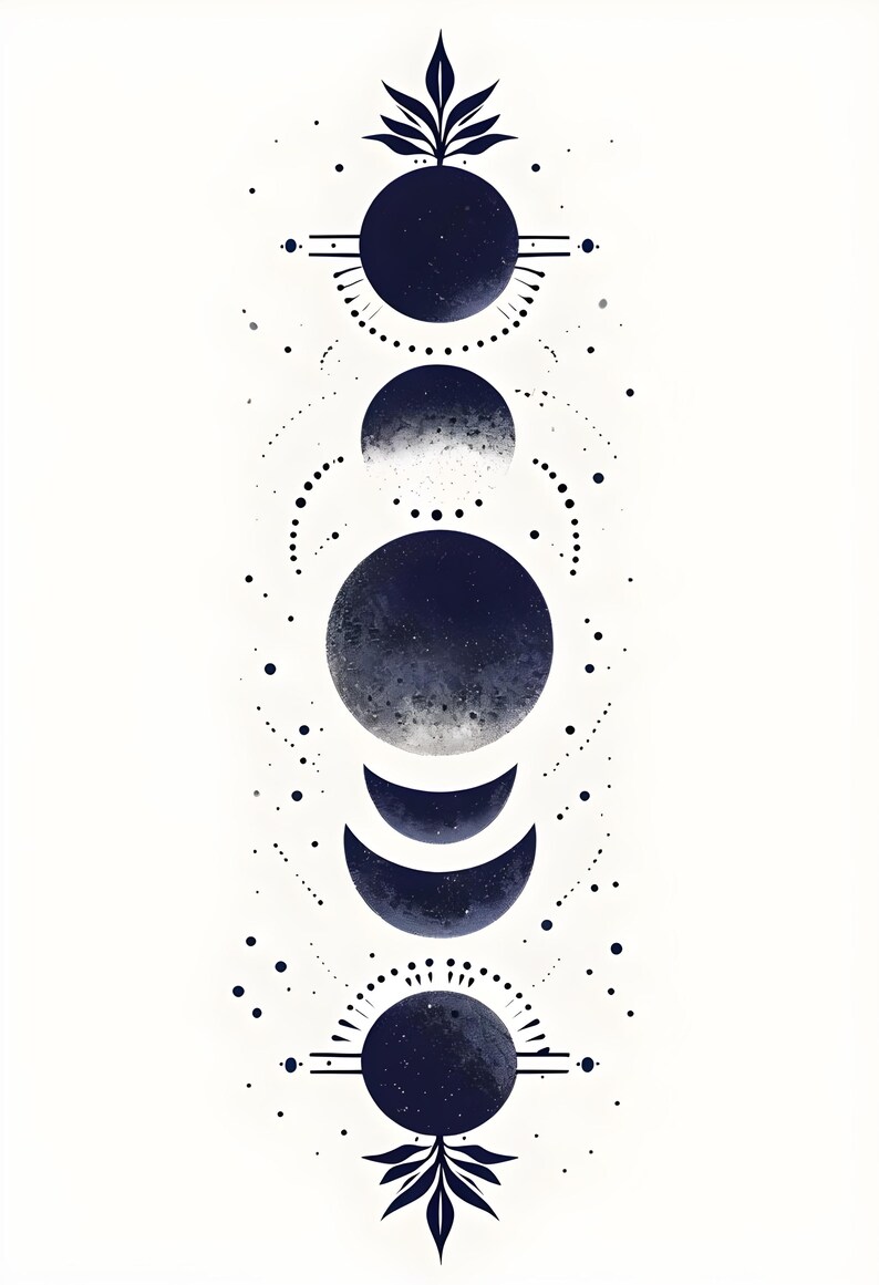 Moon Phases Digital Art, Celestial Wall Decor, Moon Wall Art, Lunar Art ...