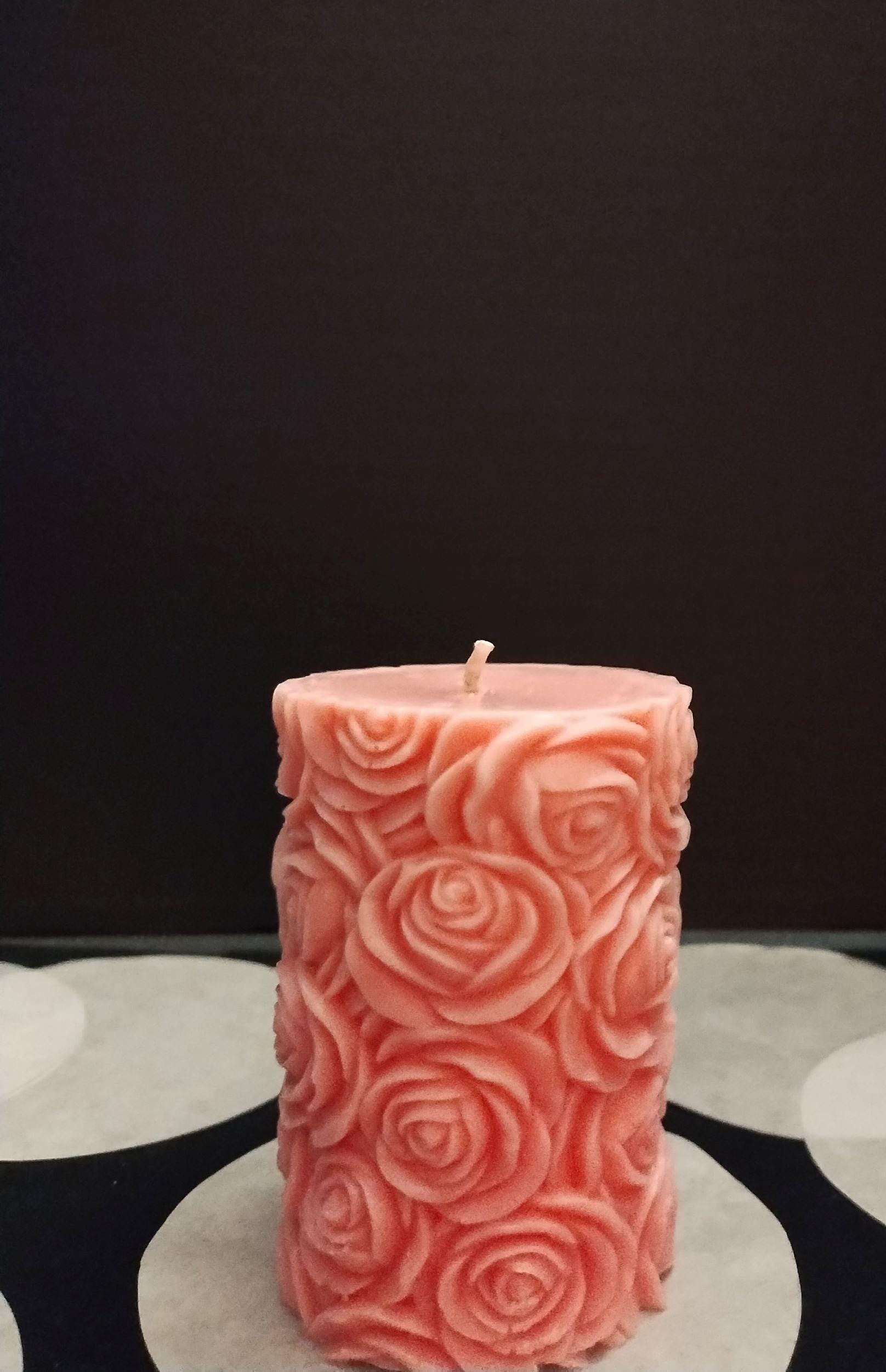Rose Pillar Candles, Unique Hand Poured Handmade, Palm Paraffin Wax ...