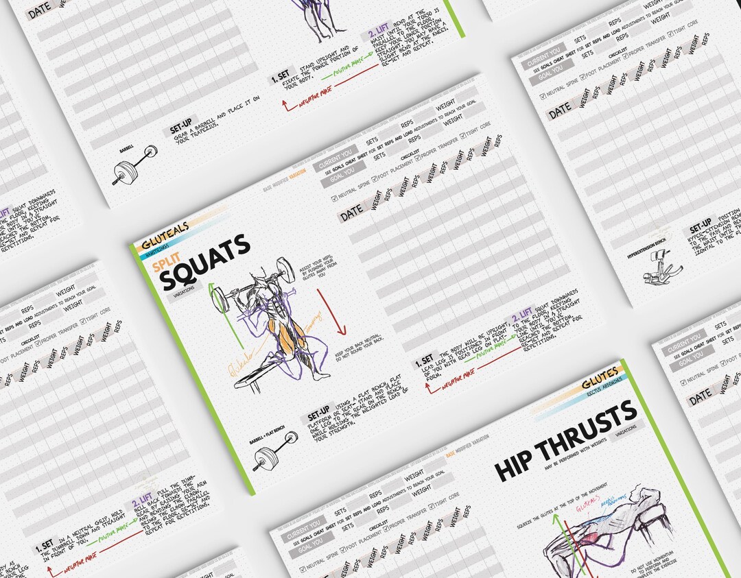 Hand-drawn GLUTES Workout Log | Illustrated Exercise Guide & Tracker ...