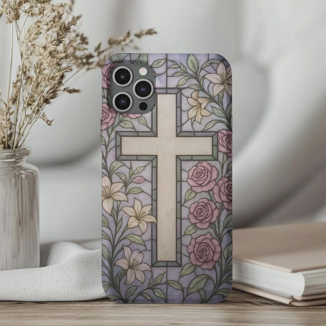 Floral Stained Glass Cross Case, Religious Gift, Christian Phone Cover ...