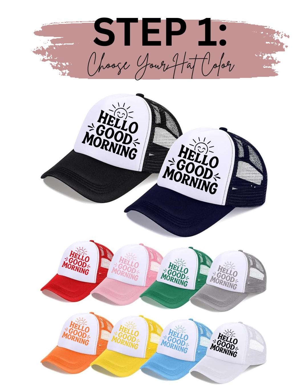 Trucker Hat | Hello Good Morning | Adjustable Mesh Baseball Cap ...