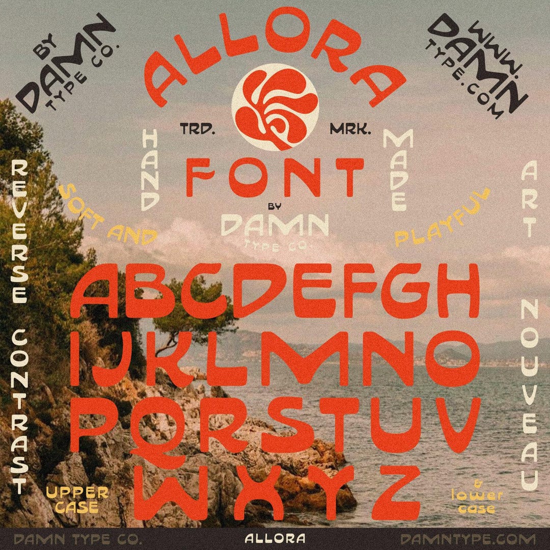 Allora Art Nouveau Font: Bold Retro Display Typeface - Etsy