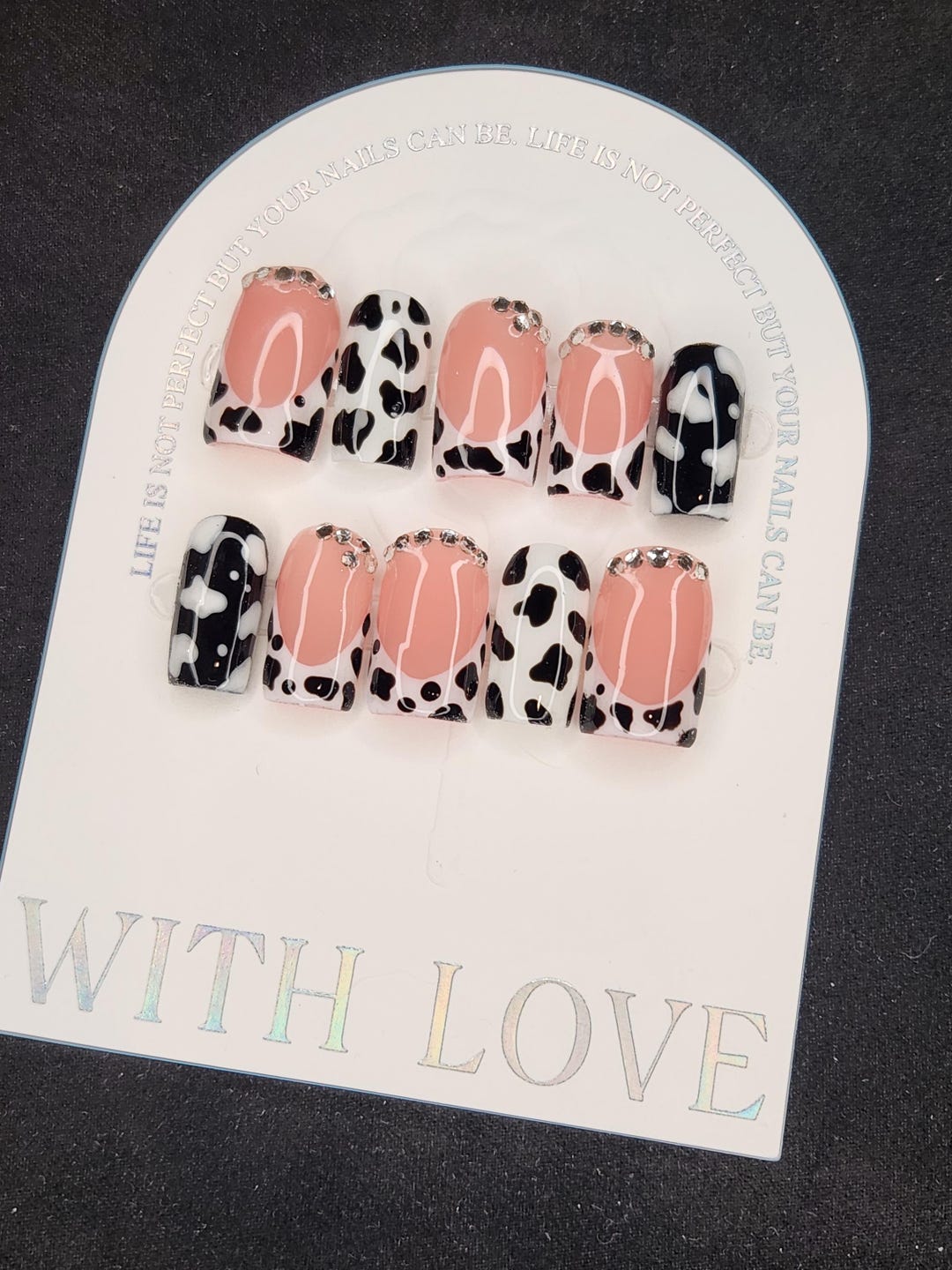 Hand Painted Cow Print French Tip Press on Nails With 3D Bows - Etsy