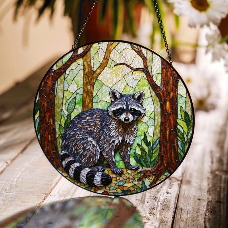 Raccoon Stained Glass Suncatcher Window Decor Gift for Nature Lovers - Etsy