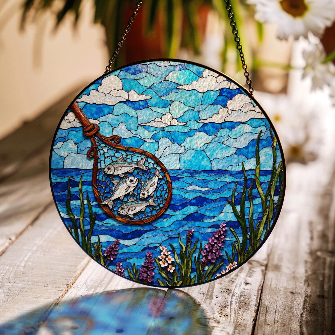 Ocean Fish Net Art Suncatcher Window Hanging Ocean Decor Gift for ...