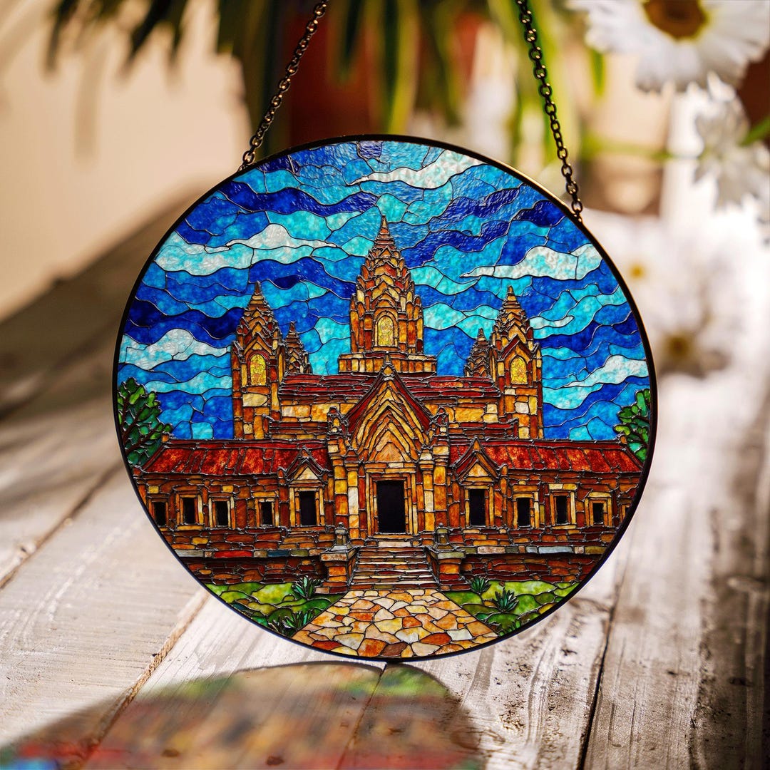 Angkor Wat Temple Art Stained Glass Style Suncatcher for Window Decor ...
