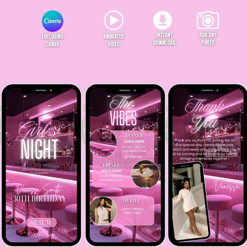 Pink Girls Night Birthday Invitation, Girls Night In, Ladies Night ...