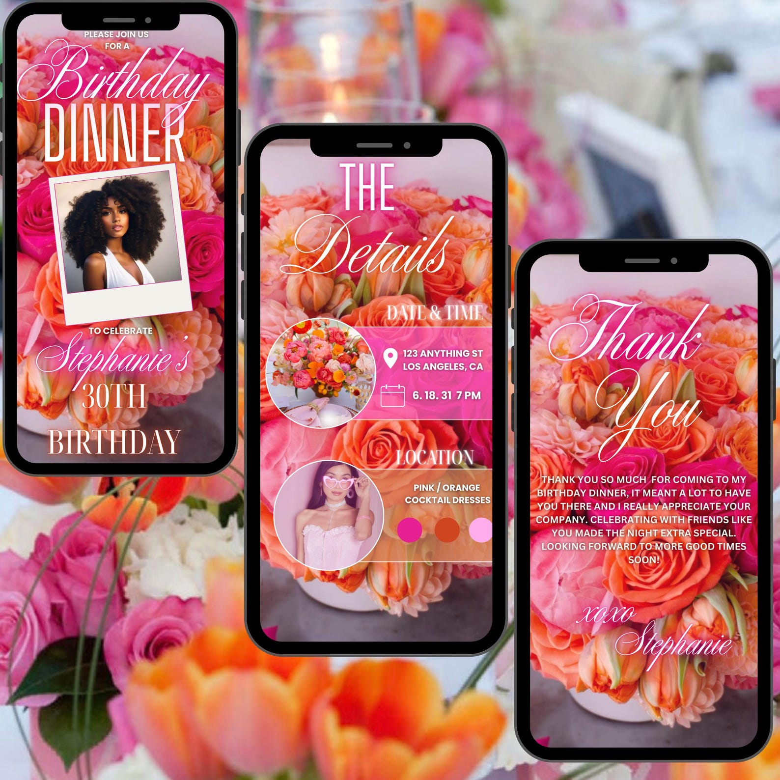 Pink and Orange Birthday Dinner Invitation, Birthday Dinner Invitation ...