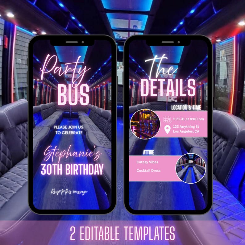 Party Bus Invitation, Animated Party Bus Invitation, Vip Party Bus ...