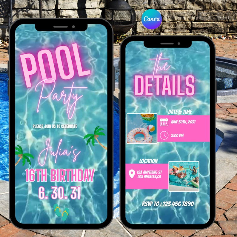 Pool Party Invitation, Editable Pool Party, Digital Party Invitation ...