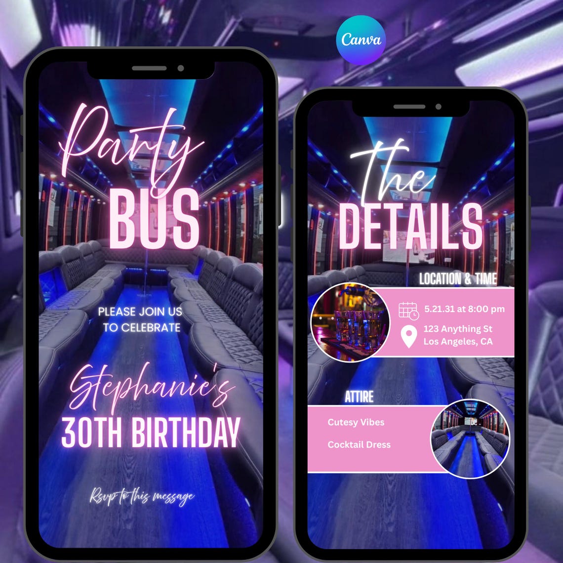 Party Bus Invitation, Animated Party Bus Invitation, Vip Party Bus ...