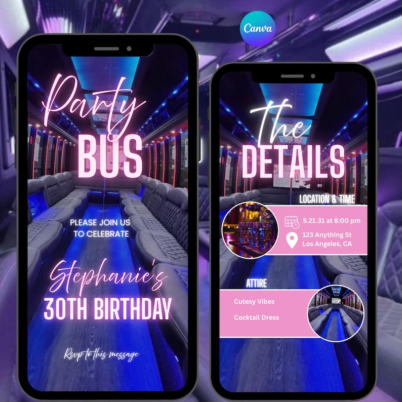 Party Bus Invitation, Animated Party Bus Invitation, Vip Party Bus ...