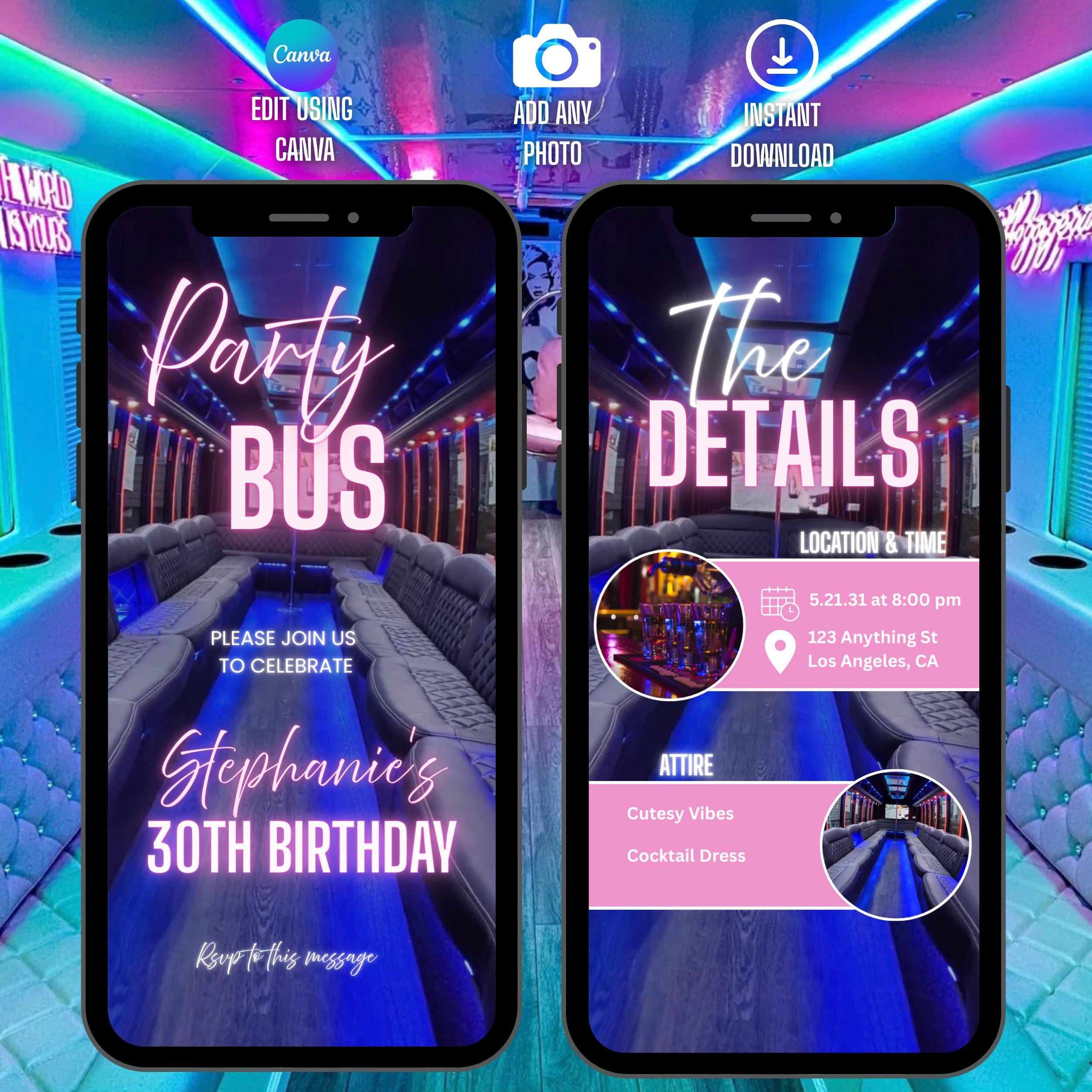 Party Bus Invitation, Animated Party Bus Invitation, Vip Party Bus ...