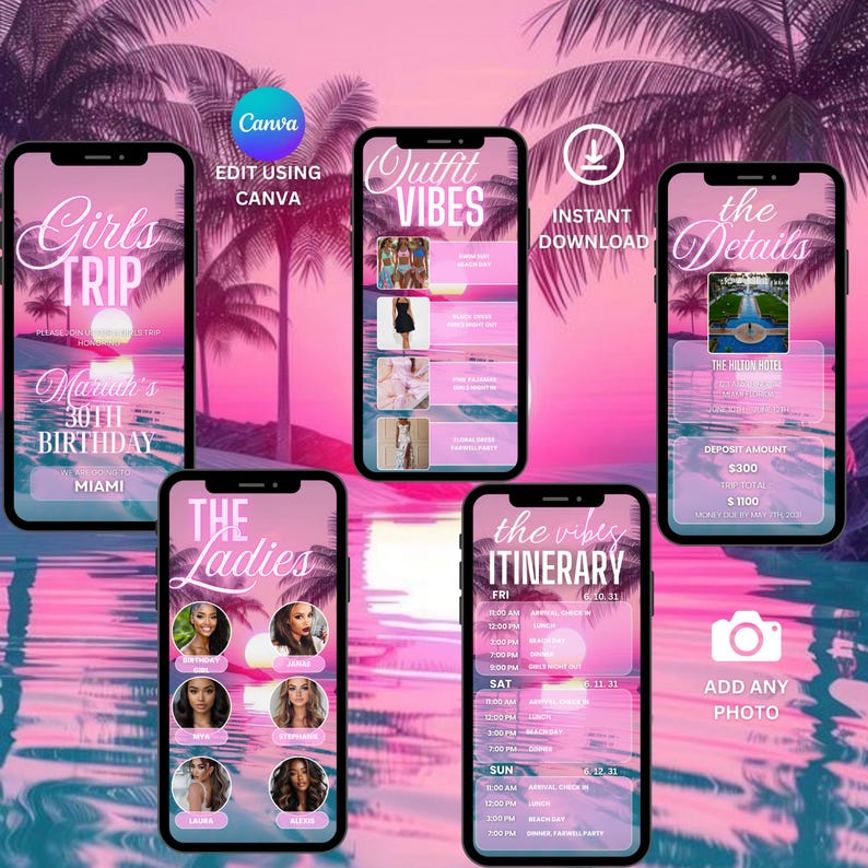 Digital Girls Trip Itinerary Invitation, Animated Birthday Weekend ...