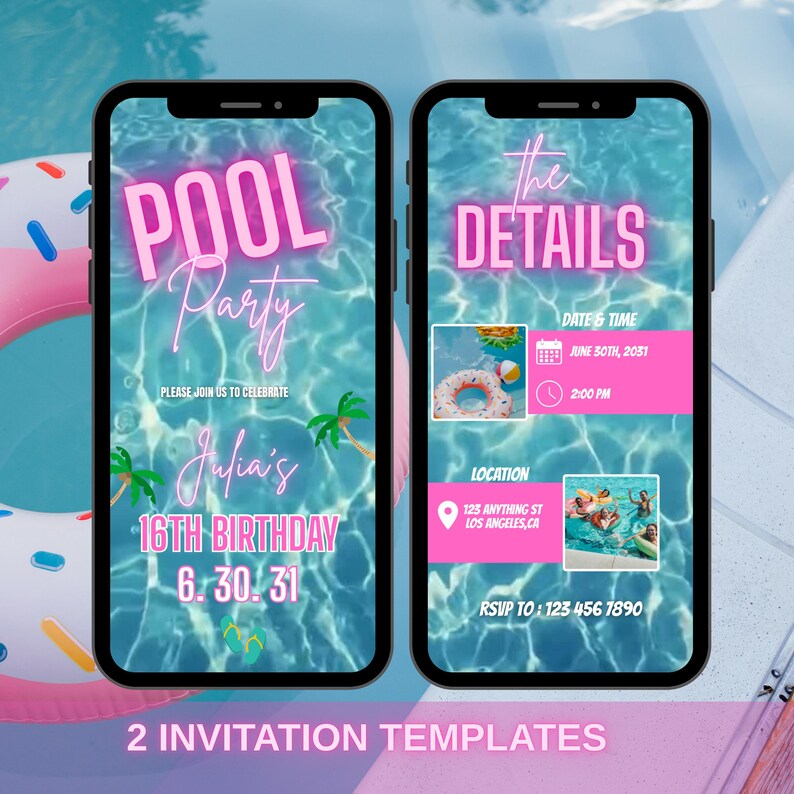 Pool Party Invitation, Editable Pool Party, Digital Party Invitation ...