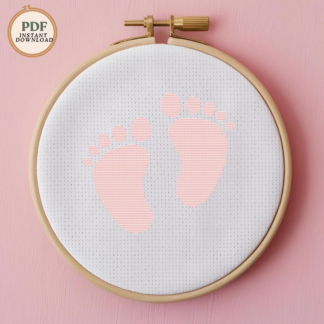 Baby Girl Footprints Cross Stitch Pattern | Instant Download PDF - Etsy