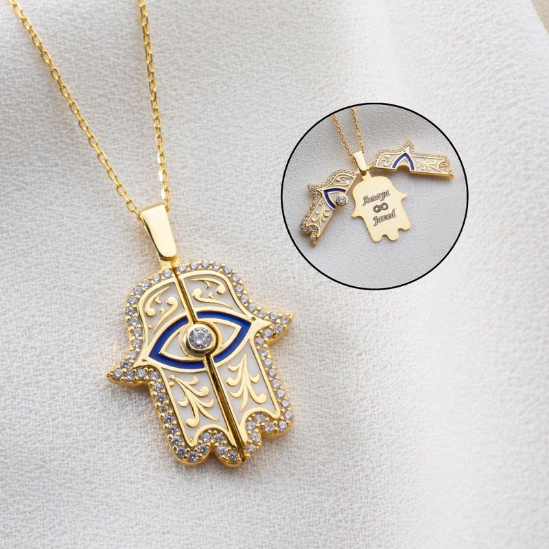 Initial Hamsa Necklace - Etsy UK