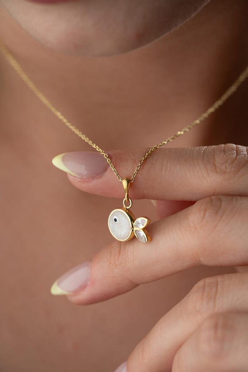 Minimal Fish Pendant Necklace Mother Pearl Ocean Inspired Jewelry ...