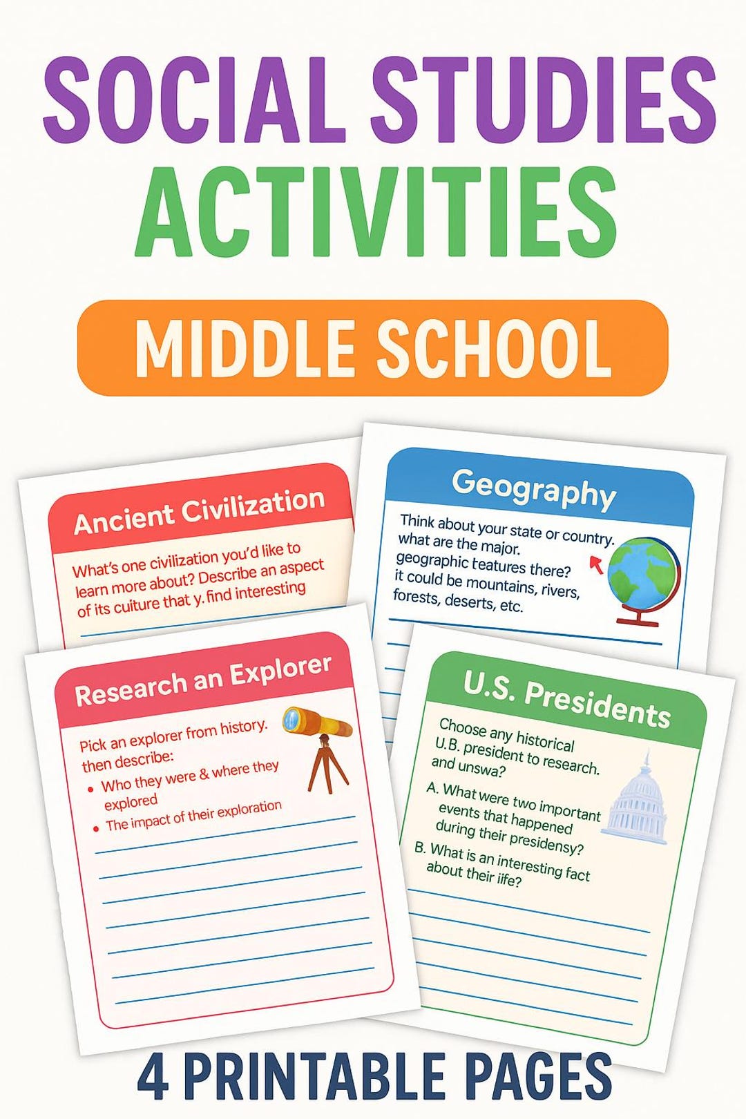 Social Studies Explorers Worksheets | Printable Middle School History ...